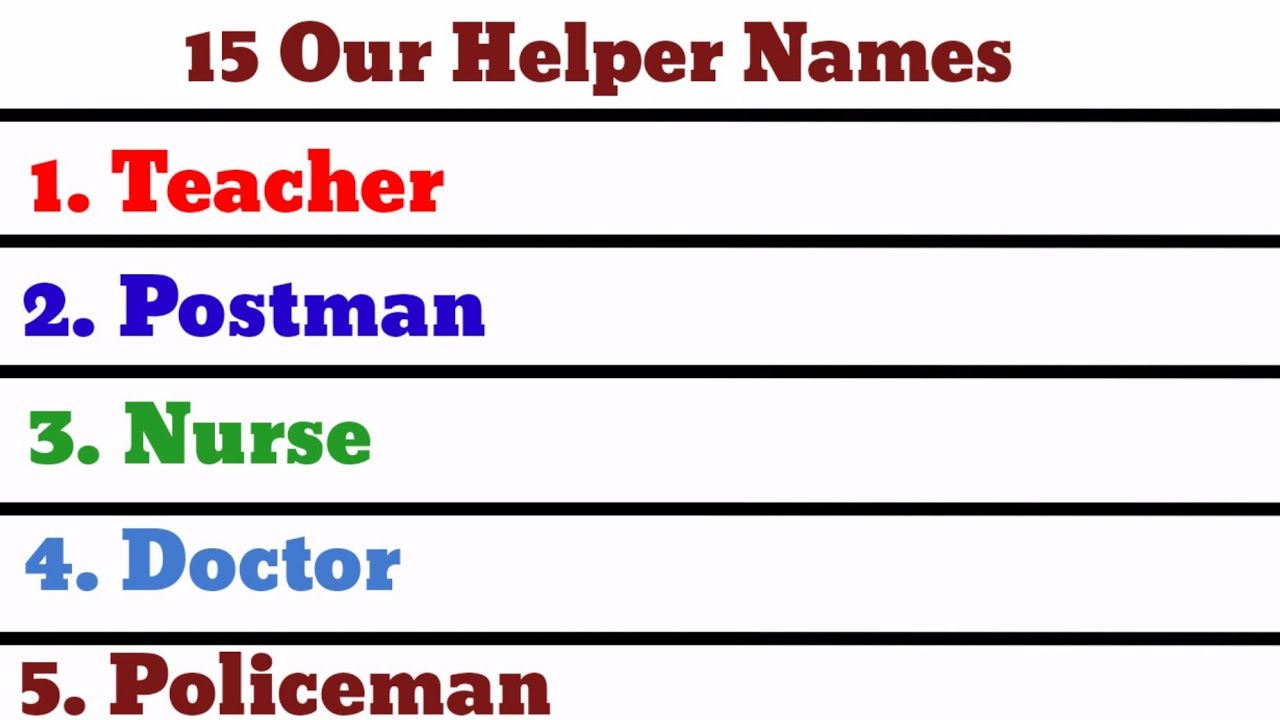 15 Our Helper Names In English For Kids | Our Helpers For Kids | Saan ...