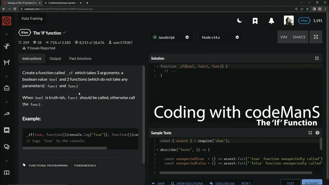 Codewars 8 kyu The 'If' Function Javascript - YouTube