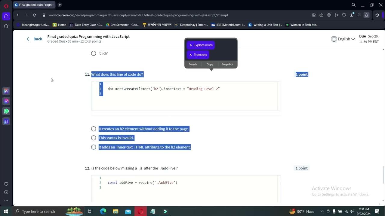 Final graded quiz: Programming with JavaScript Coursera | Programming with JavaScript Meta - YouTube