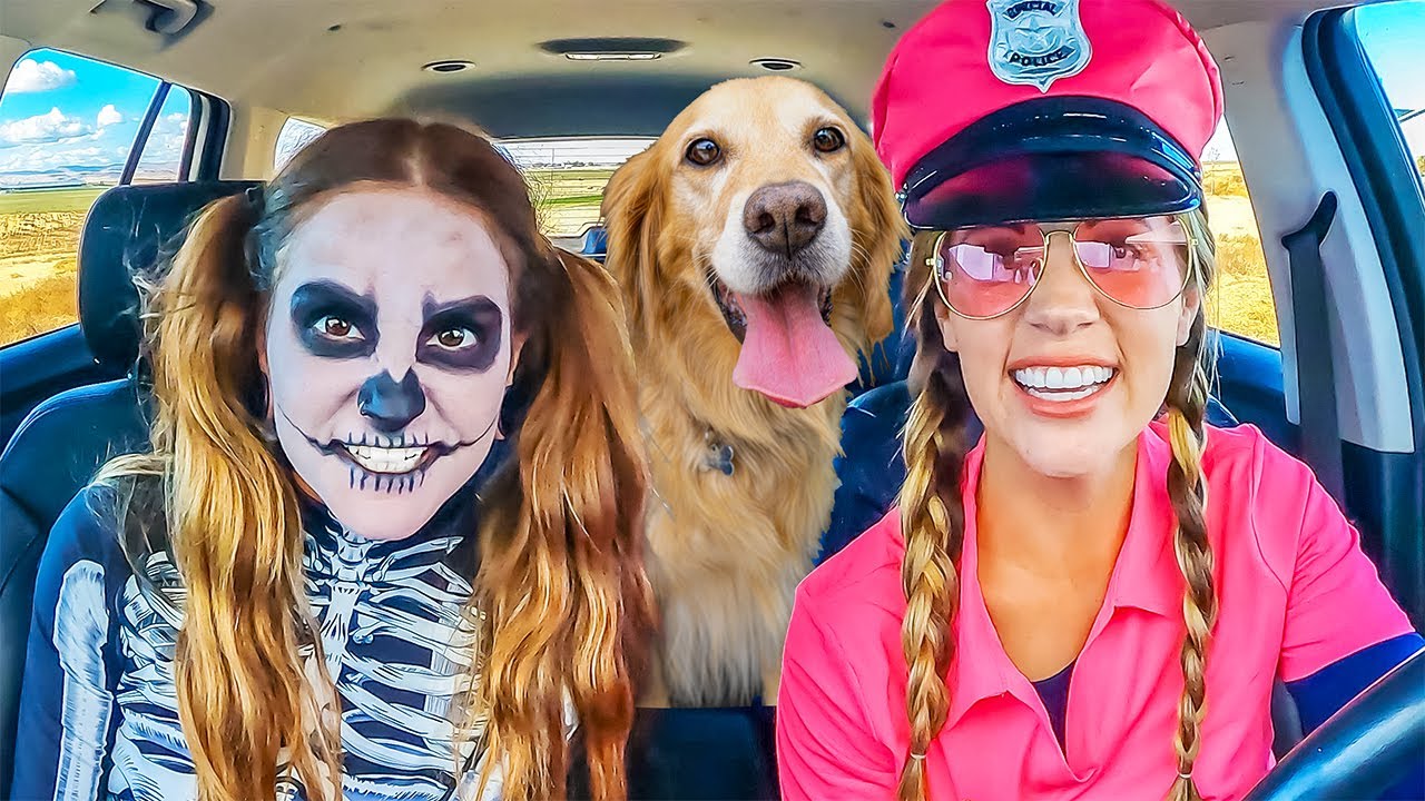 Skeleton Surprises Police and Puppy with Car Ride Chase! - YouTube
