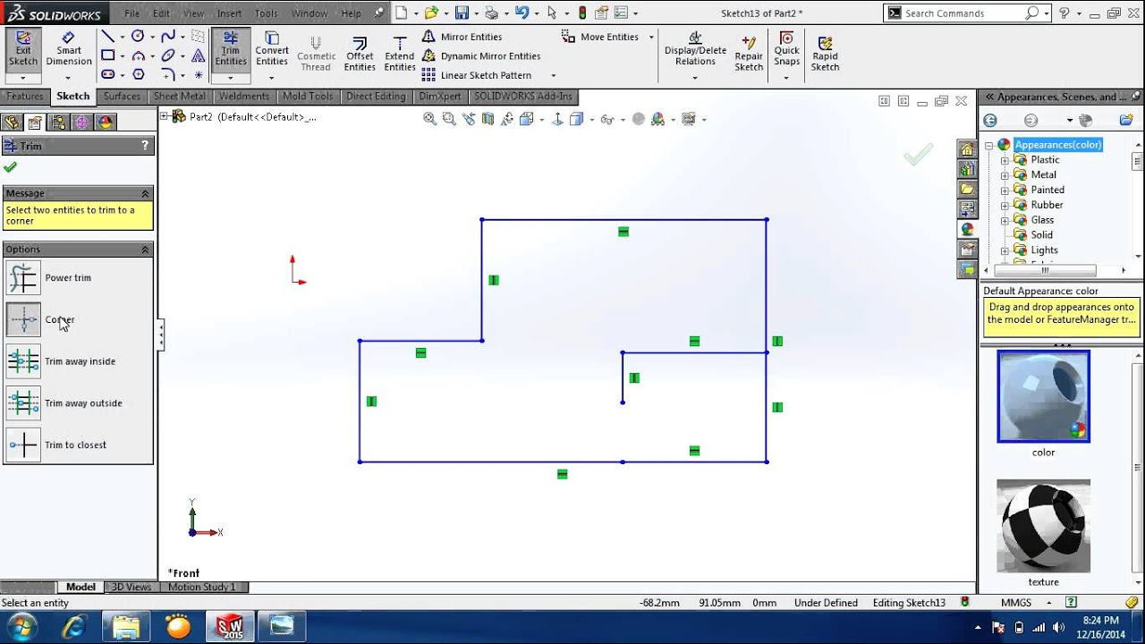 Solidworks 2015 Trim Entities 2 - YouTube