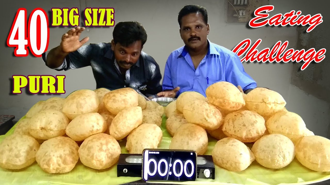40 பெரிய பூரி EATING CHALLENGE / 40 King Size Sola Puri Eating ...