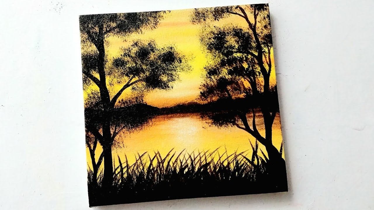 How to Paint Sunset Scene || Easy Acrylic Painting - YouTube