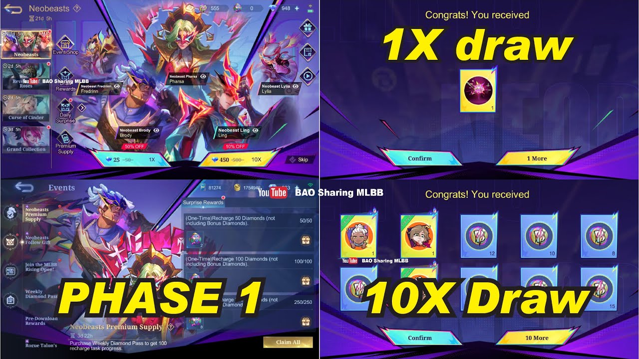 MLBB NEOBEAST 2025 Draw 1X and 10X comparison (Phase 1 Free Tokens ...