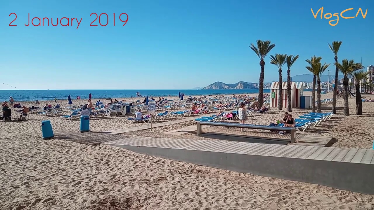 Benidorm. Levante and Poniente beaches. 2 January 2019. - YouTube