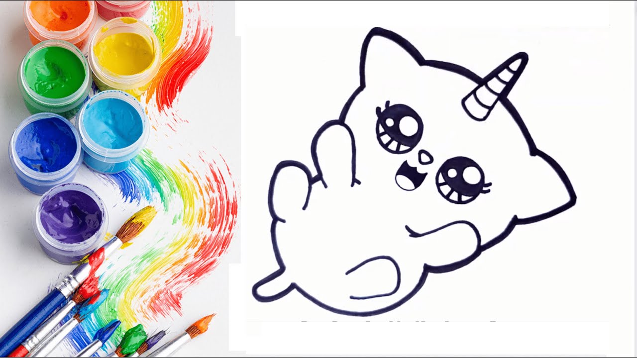 How To Draw a Cute Unicorn Cat, Step By Step, Draw Cute Things, Draw ...