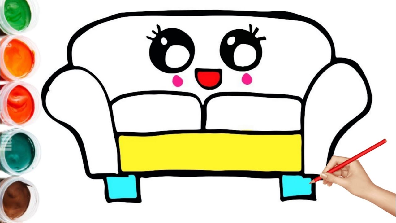 How to draw a sofa 🛋️|| colouring and painting for kids and toddlers ...