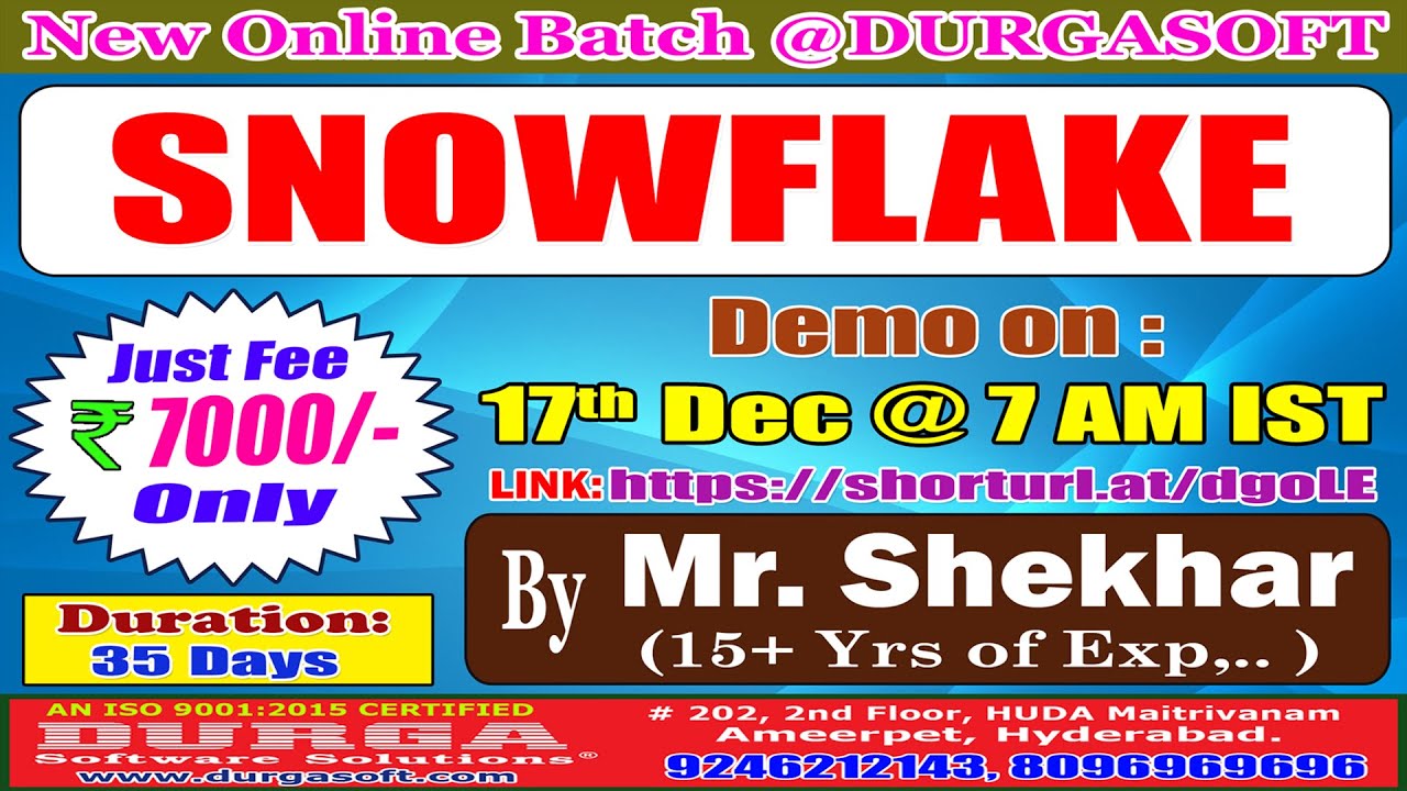 Snowflake Online Training Durgasoft Youtube