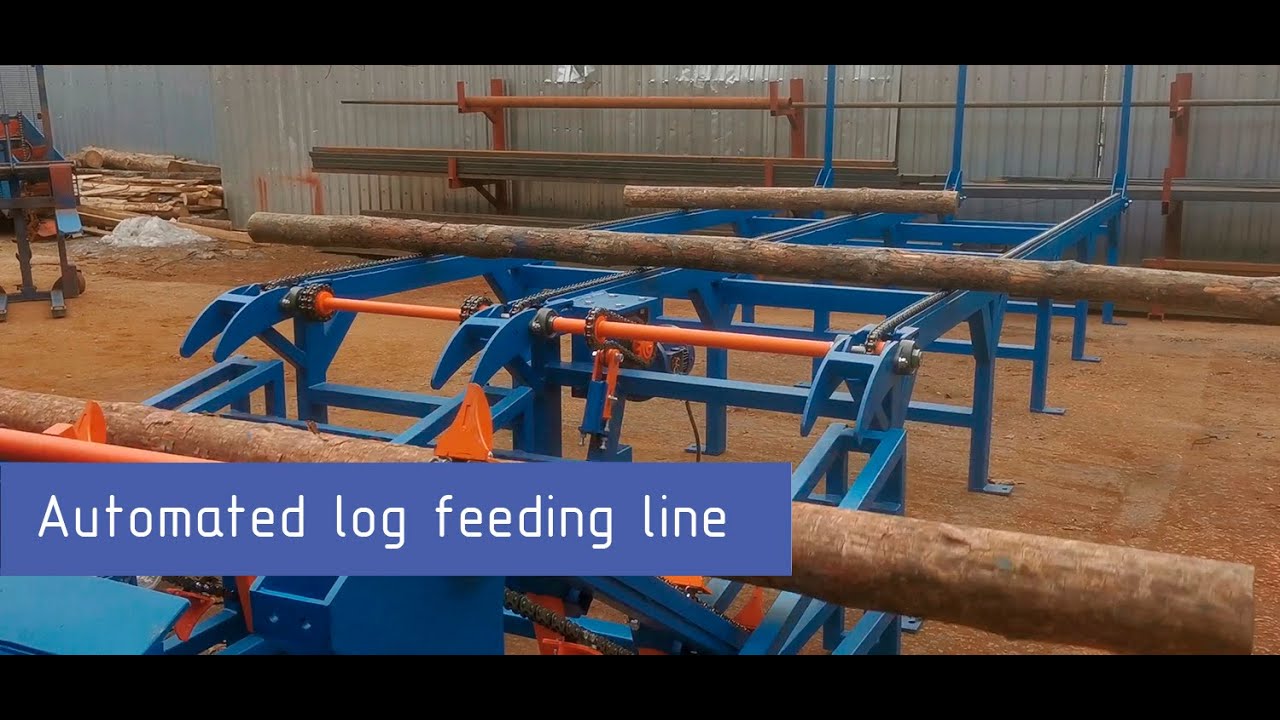 Automated log feeding line - YouTube
