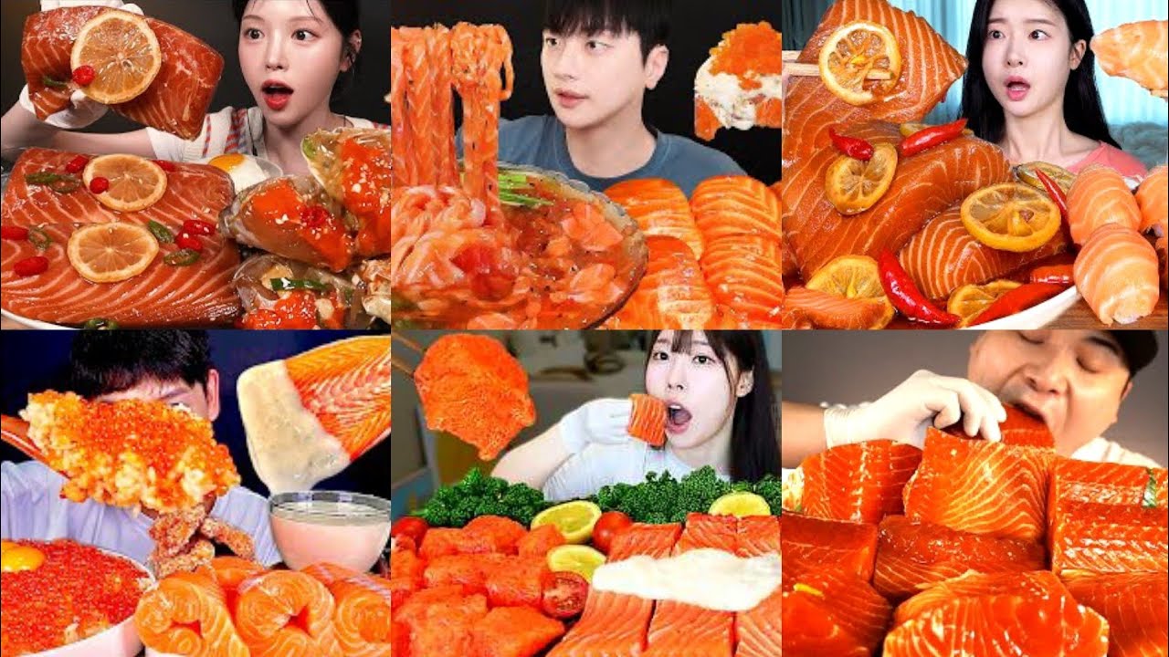 Raw Salmon Mukbang || ASMR 2× Speed Eating Show - YouTube