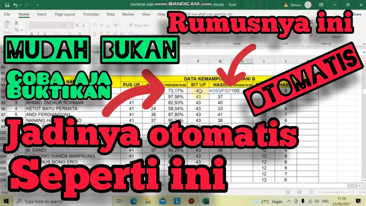 Cara membuat persentase pada data di excel sangat mudah banget - YouTube
