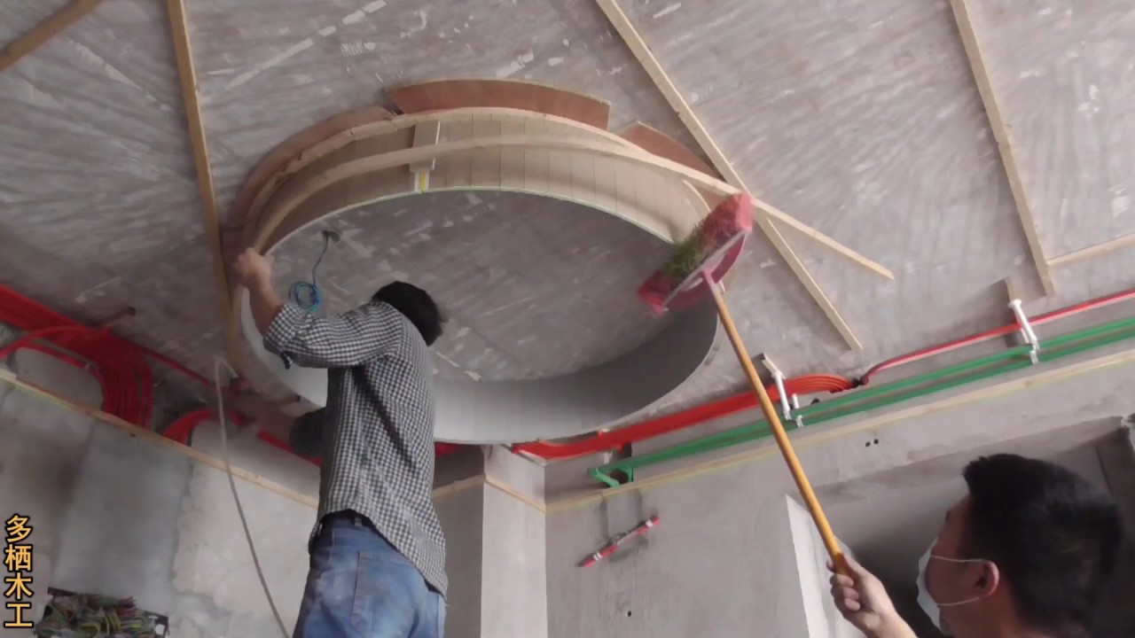 The round ceiling made by several wood strips for decoration woodwork ...