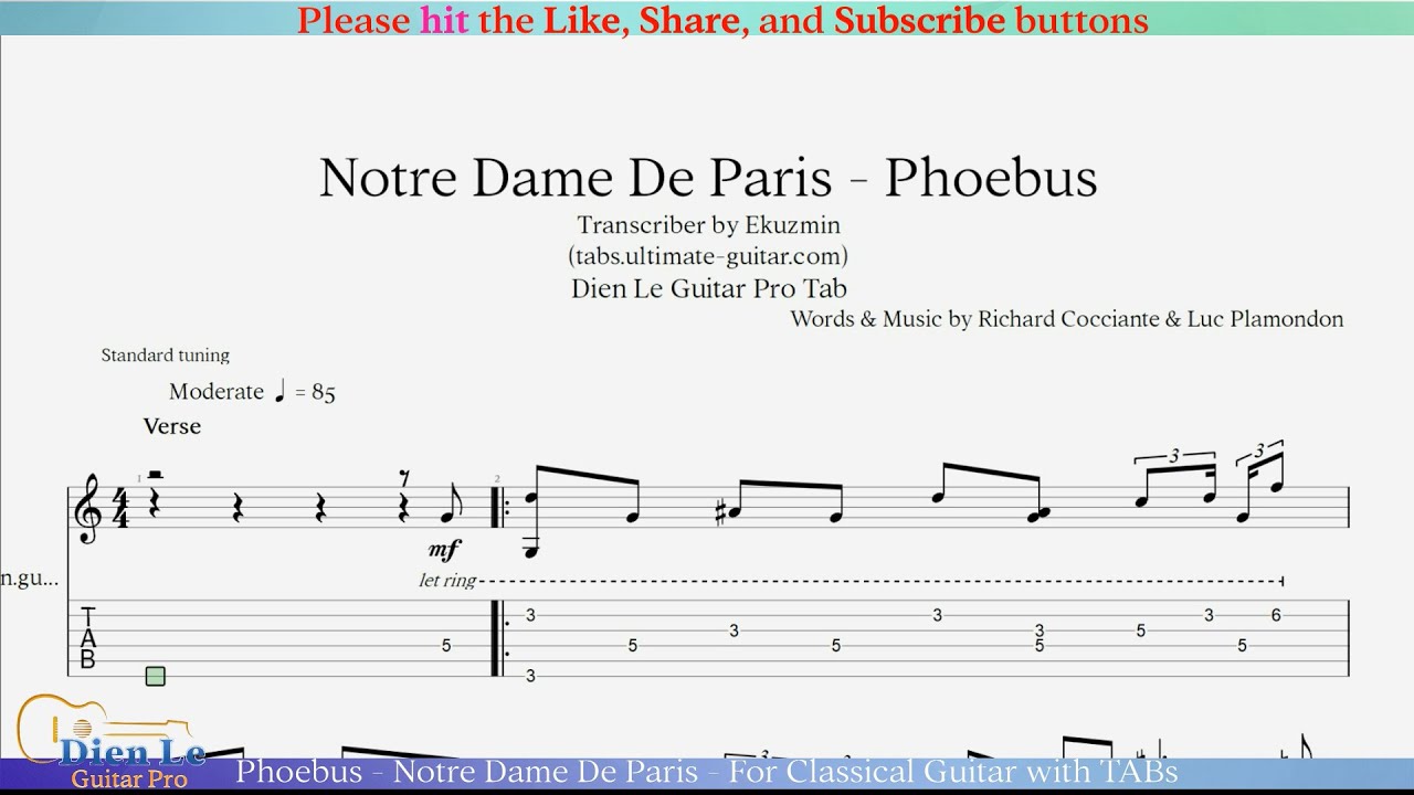 Phoebus - Notre Dame De Paris - For Classical Guitar with TABs - YouTube
