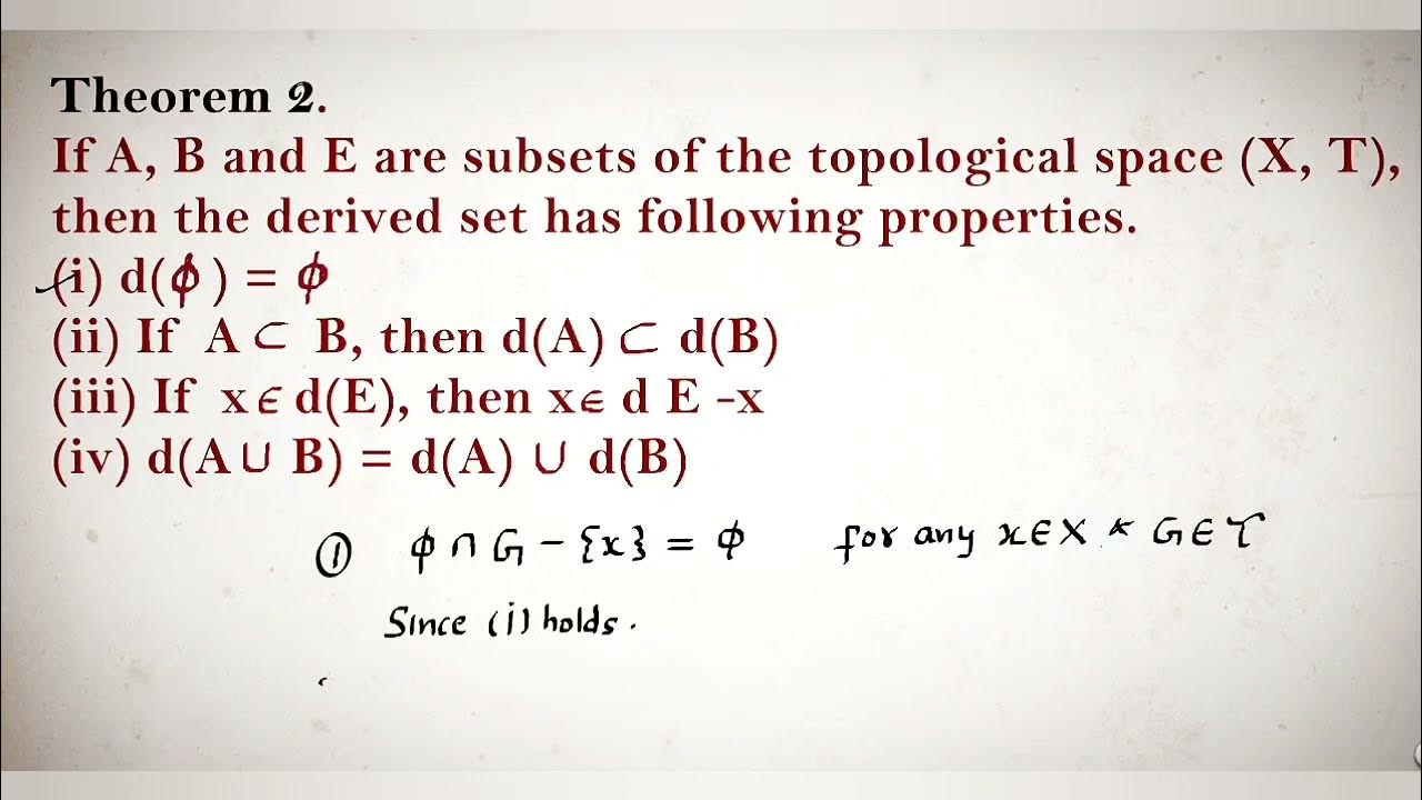 Theorem on derived set || Topology theorem || Msc mathematics || Topology - YouTube