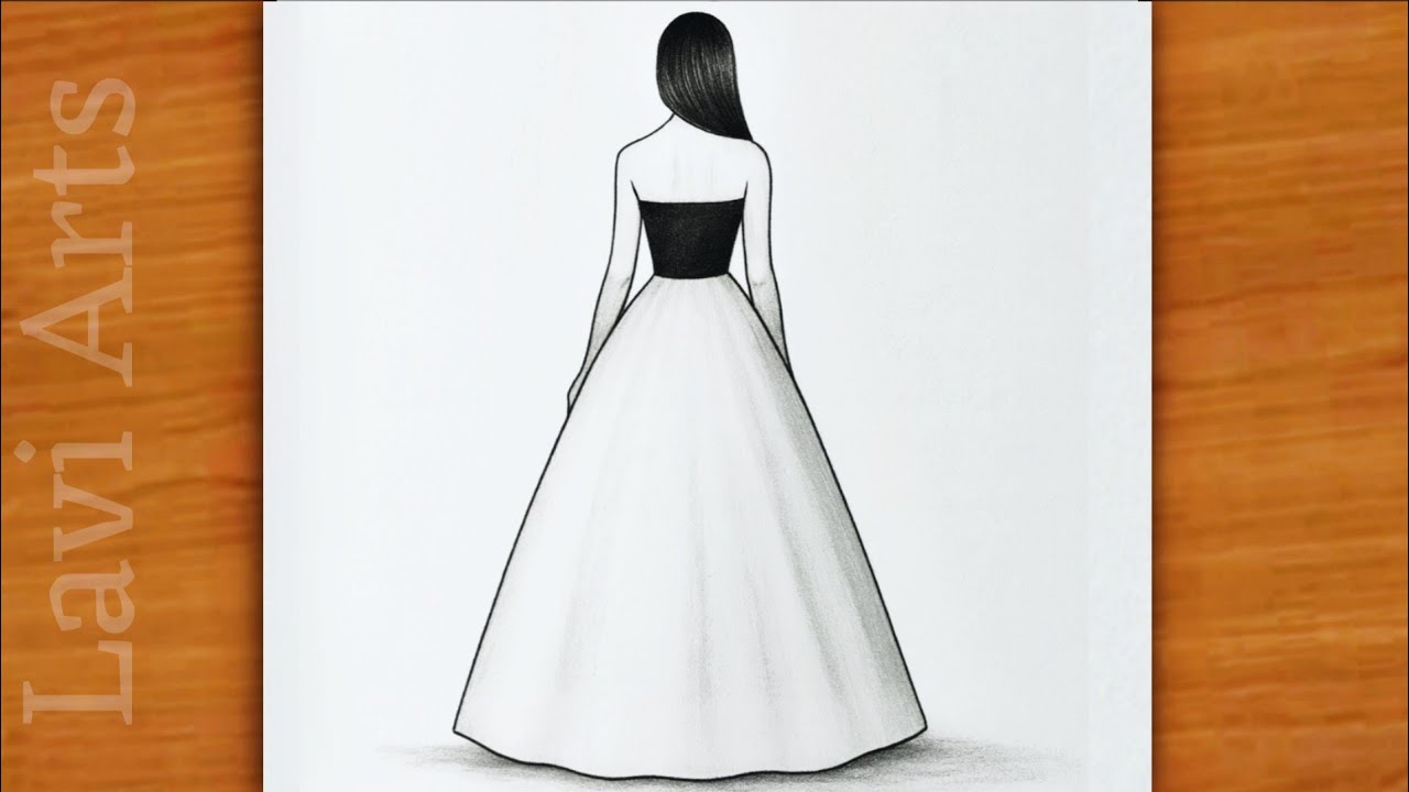 Easy Backside Girl Dress Drawing | Beautiful Long Gown Sketch | very ...