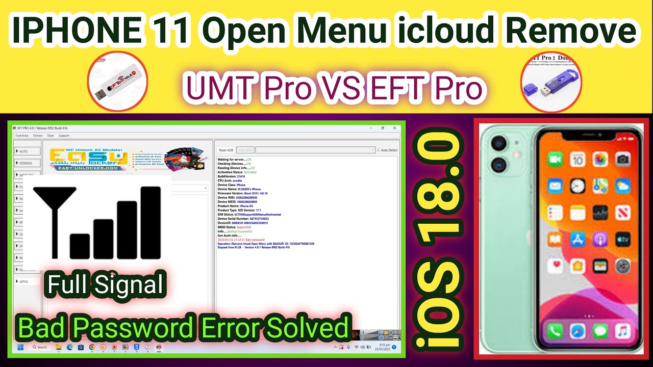 Open Menu icloud unlock Iphone 11 iOS 18 FMI off 100% | Bad Password ...