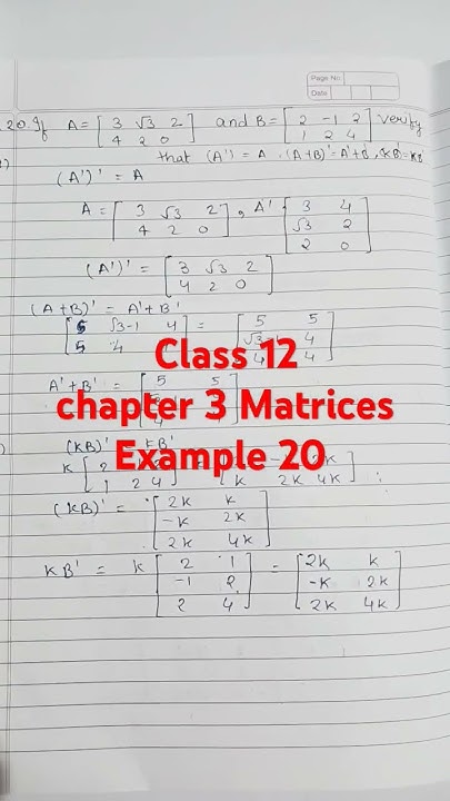 Class 12|| chapter 3 Matrices Example 20 #practiceclasses#class12#matrix# shorts - YouTube