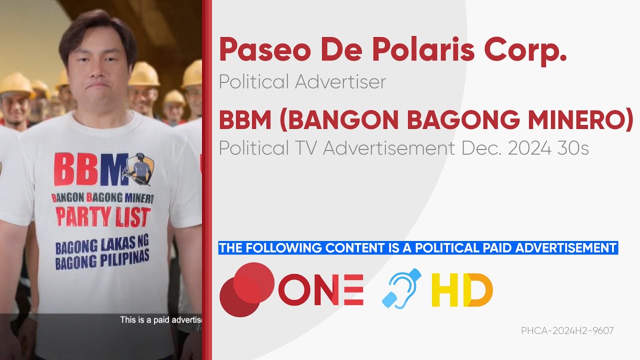 BBM (BANGON BAGONG MINERO) Partylist Political TV Ad December 2024 30s ...