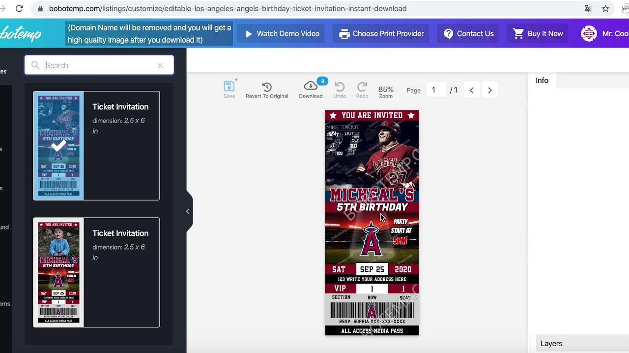 How to make a Los Angeles Angels Birthday Ticket Invitation step by ...
