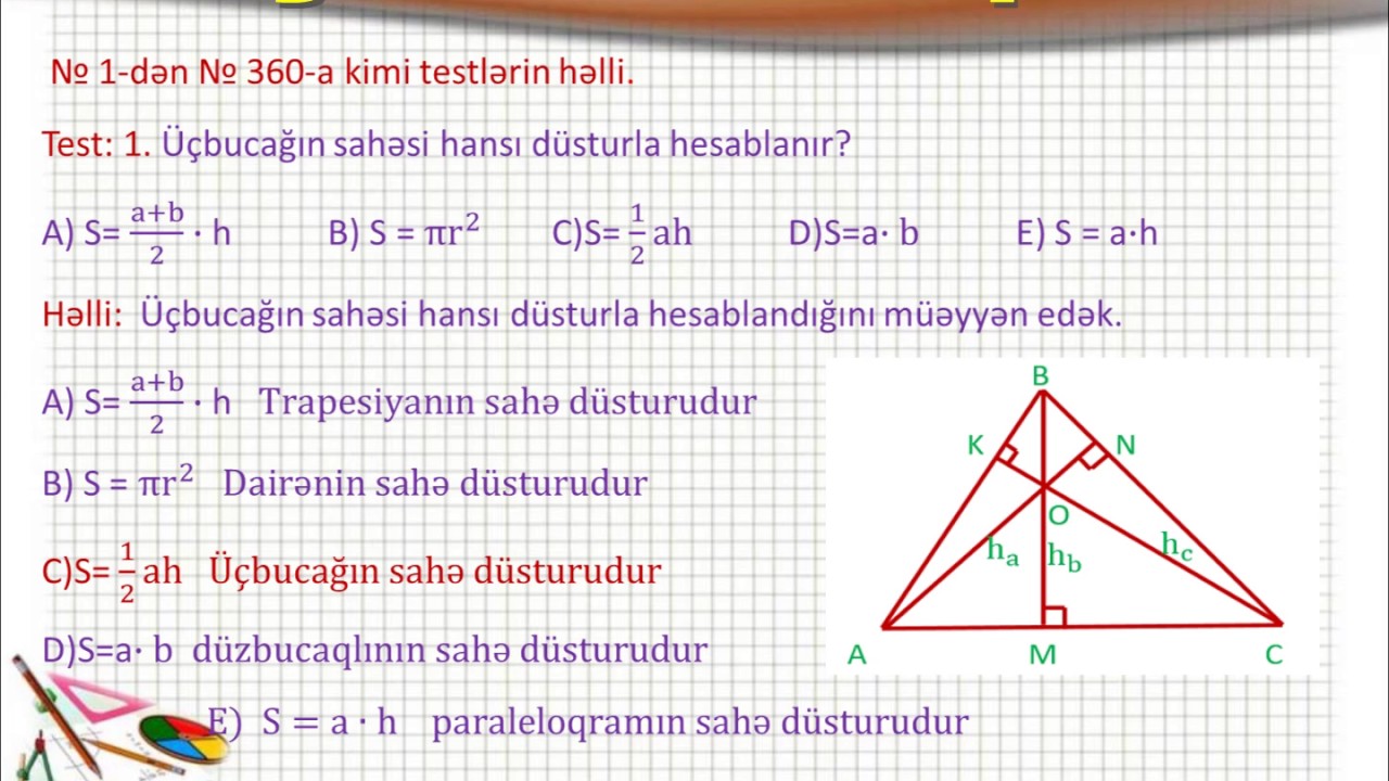 TQDK nin Üçbucaqlar ,Qayda və test 1 95 in həllləri l - YouTube