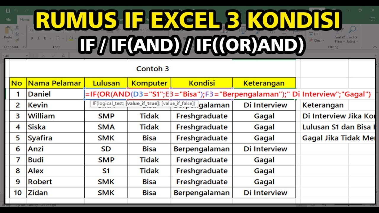 Rumus IF Pada Excel 3 Kondisi YouTube