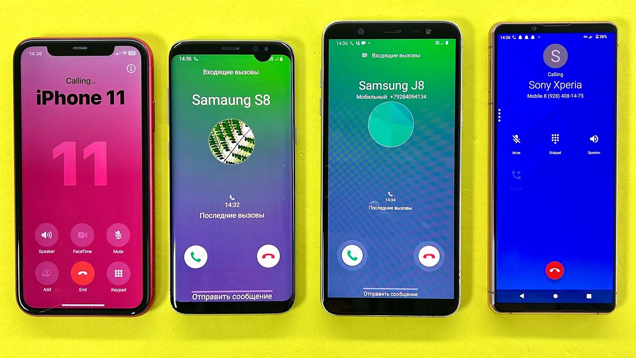 Incoming & Outgoing Call Samsung S8 Vs Samsung J8 | iPhone 11 Vs Sony ...