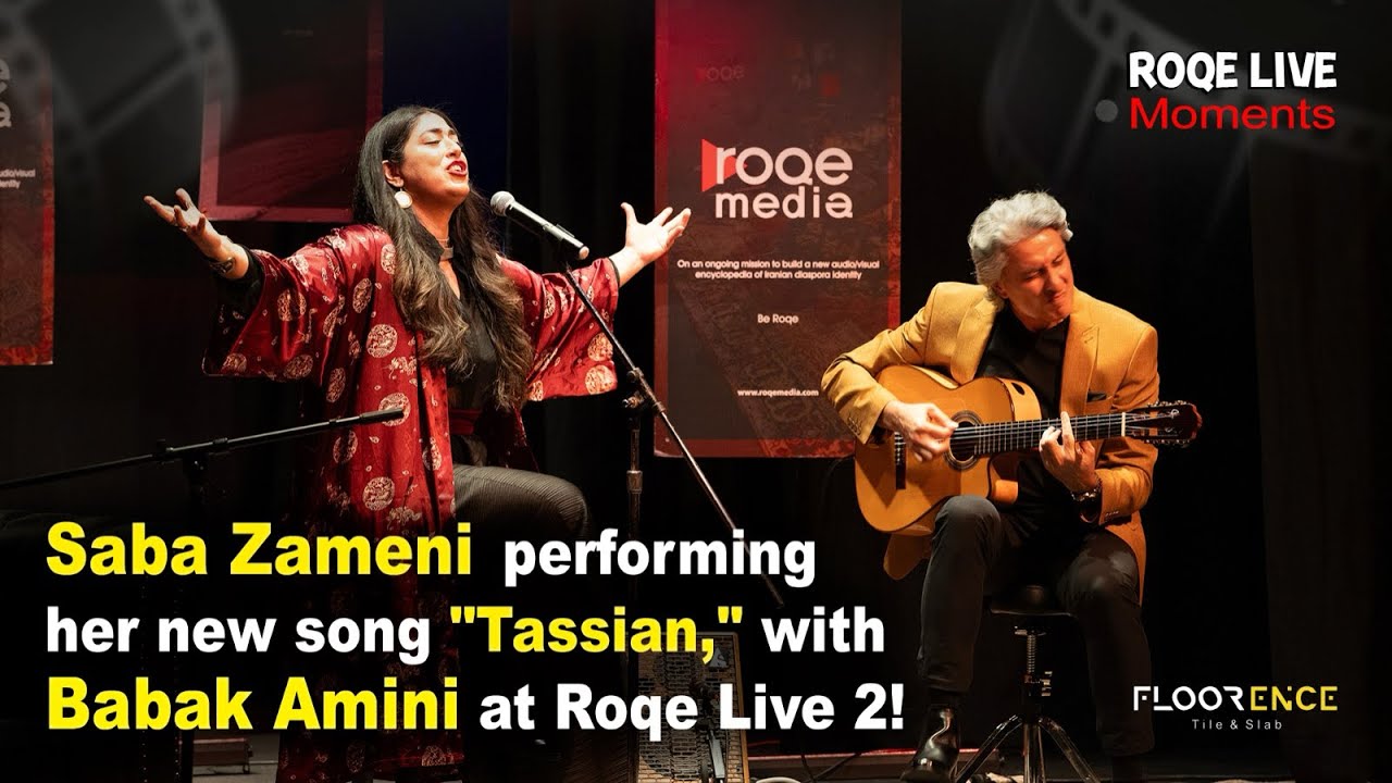 Saba Zameni performing her new song, “Tassian,” with Babak Amini at ...