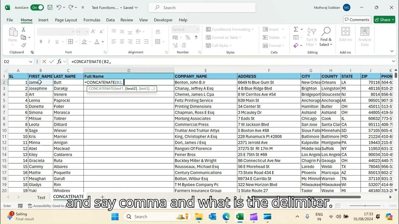 How to use Concatenate Formula in Excel - YouTube