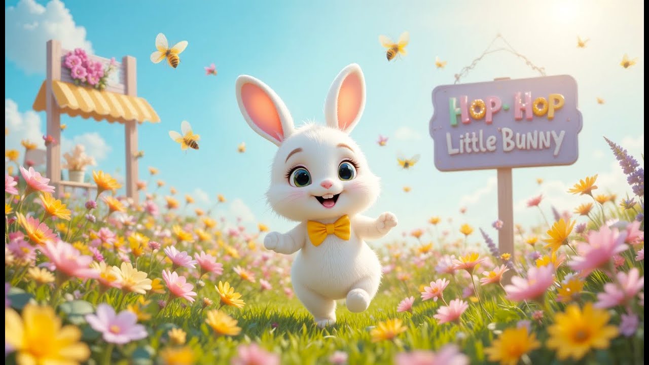 Hop Hop Little Bunny Hop! Wheels On The Bus ! Kids nursery video ...