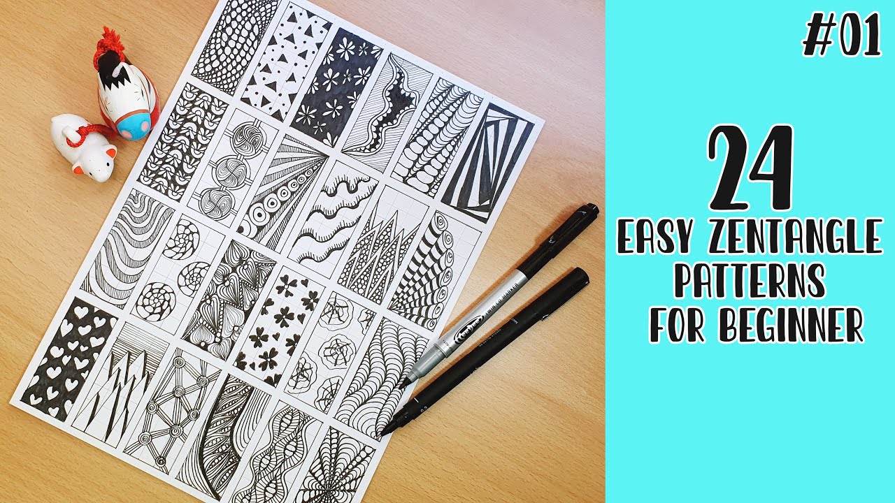 24 Easy Zentangle Patterns for Beginners || 24 Easy Doodle Patterns #01 ...