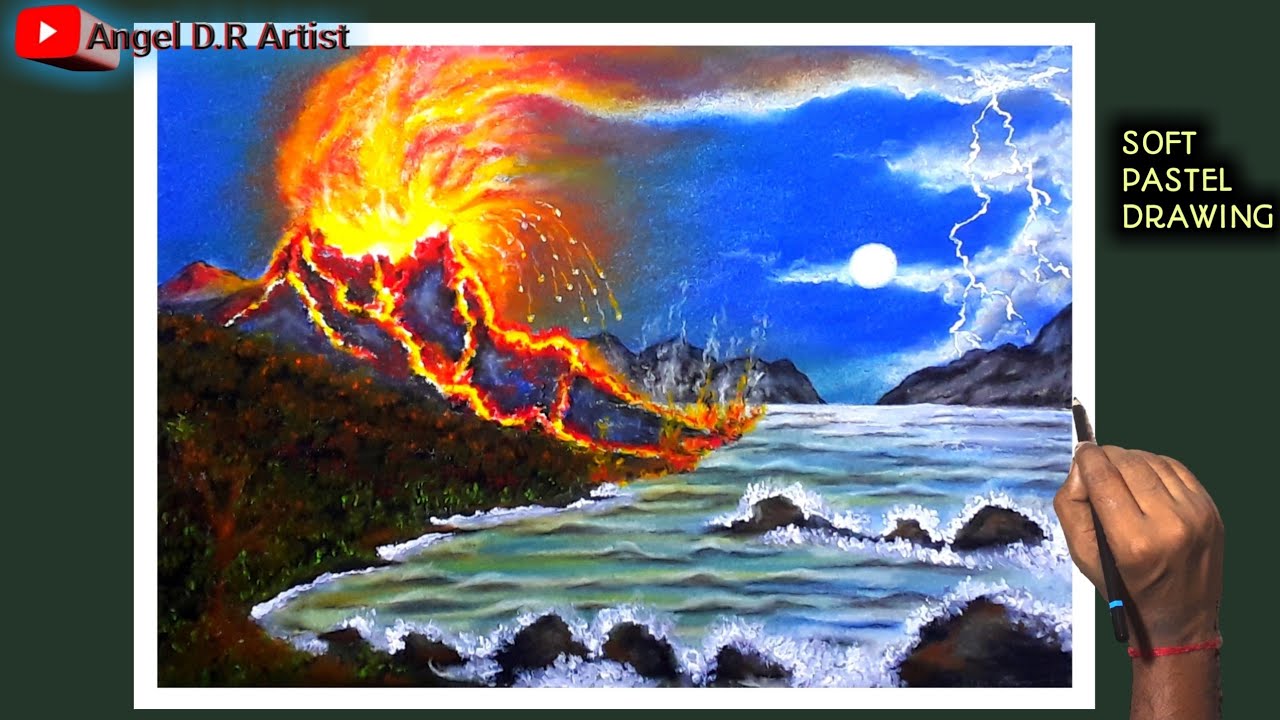 Volcano drawing easy | Nature storm lightning drawing | @angel d.r ...