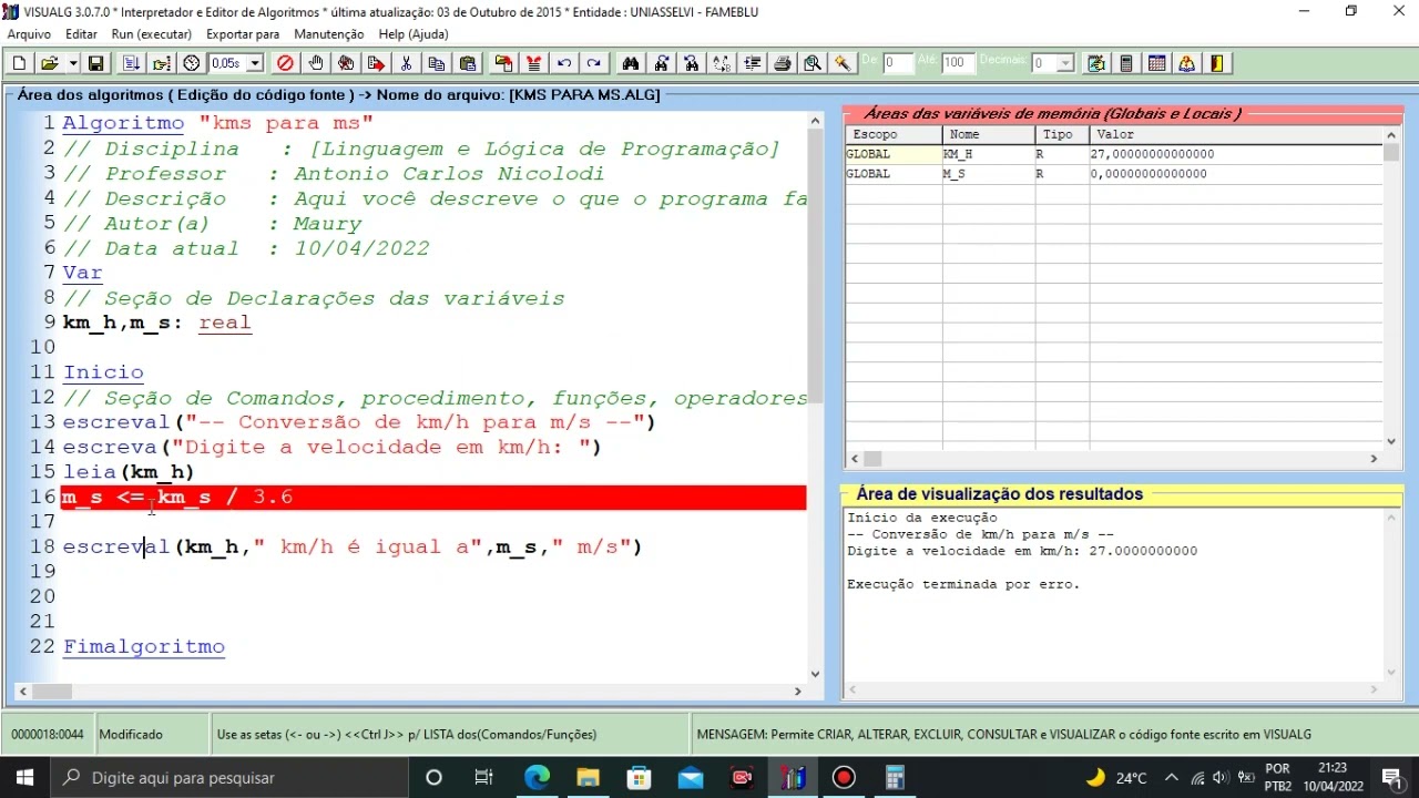 VisualG Convers o De Km s Para M s YouTube VisualG Convers o De Km s Para M s YouTube