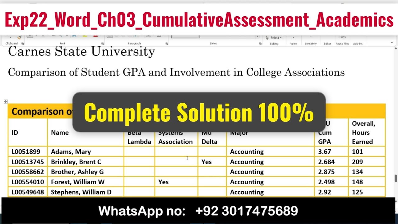 Exp22_Word_Ch03_CumulativeAssessment_Academics | exp22 word ch03 cum academics #exp22wordch03# ...