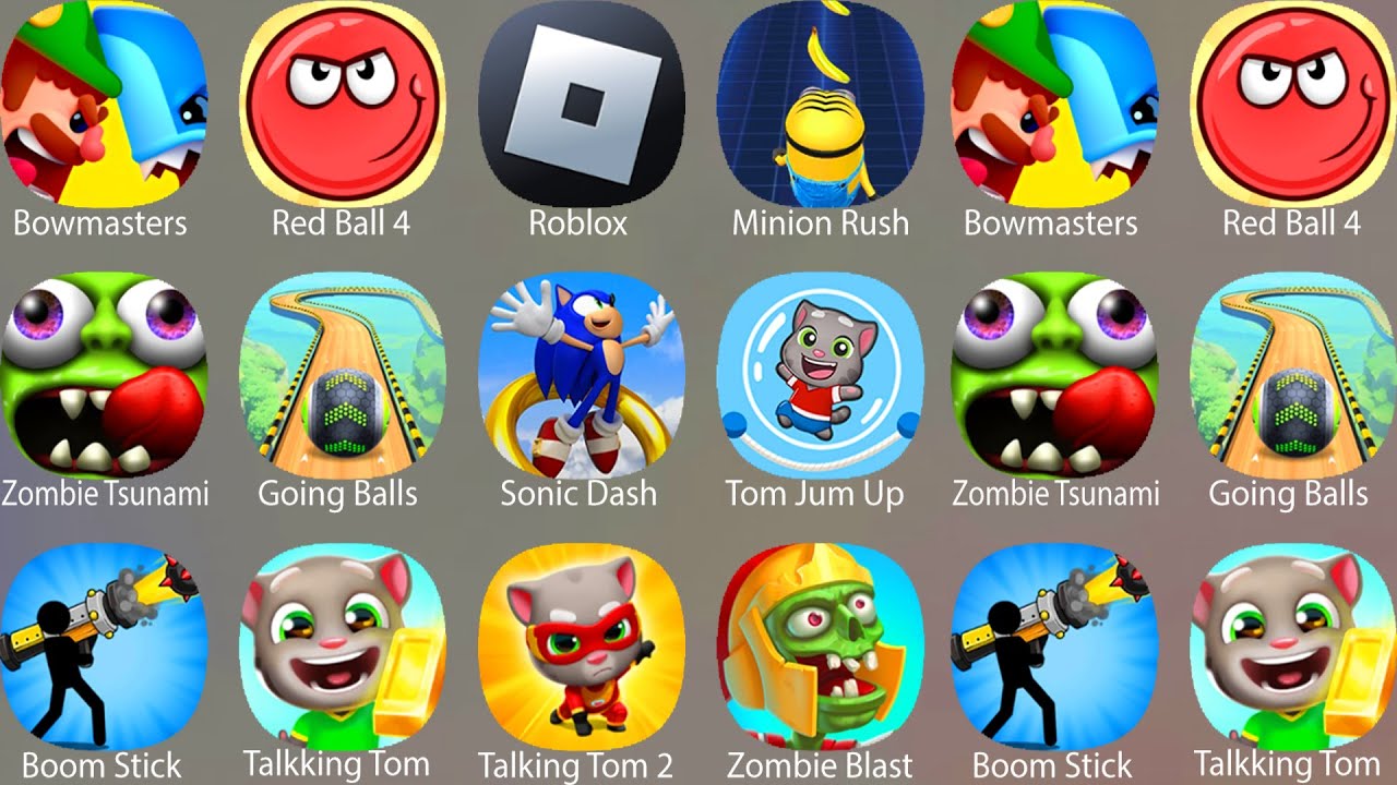 Bowmasters,Red Ball 4,Roblox,Minion Rush,Going Balls,Boom Stickk ...