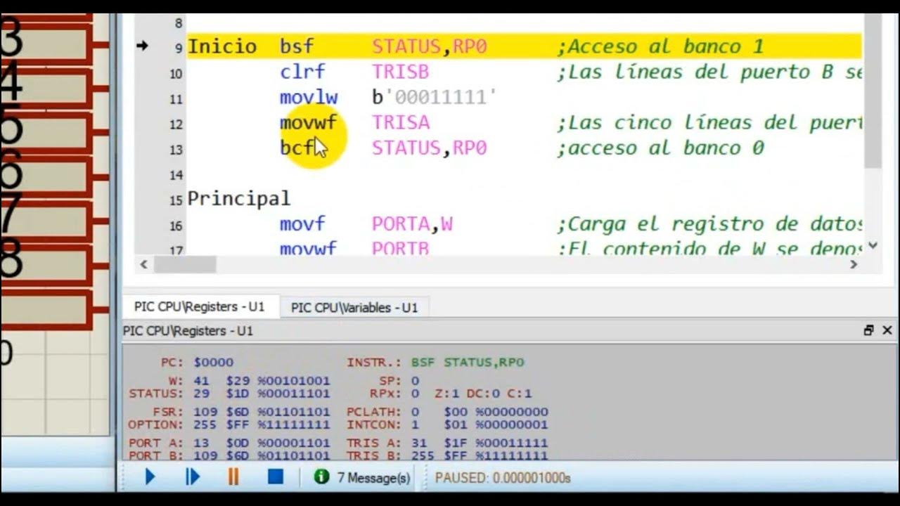 Configurar los puertos del PIC16F84A en ensamblador - YouTube