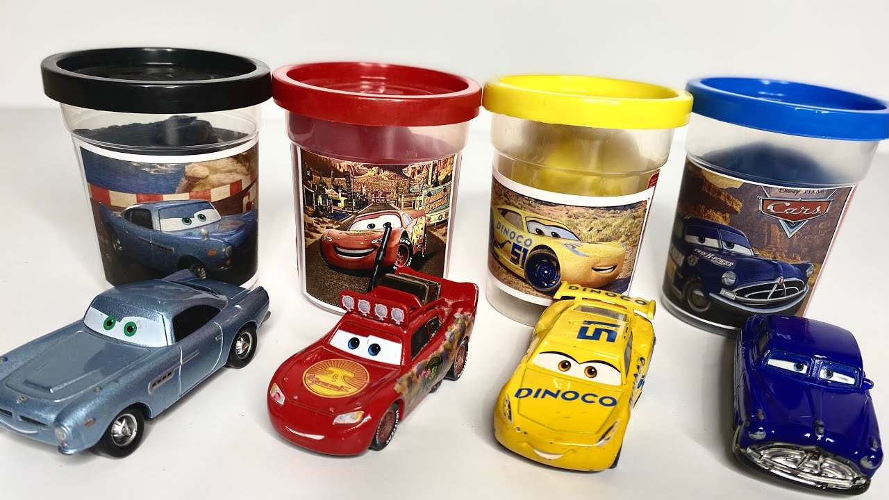 Disney Pixar cars. 4 minicars, learn colors, play dough video - YouTube