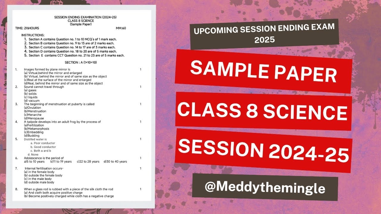 Sample Paper Class 8 Science | Session Ending Exam 2024-25 | Exam #class8 #science #samplepaper ...