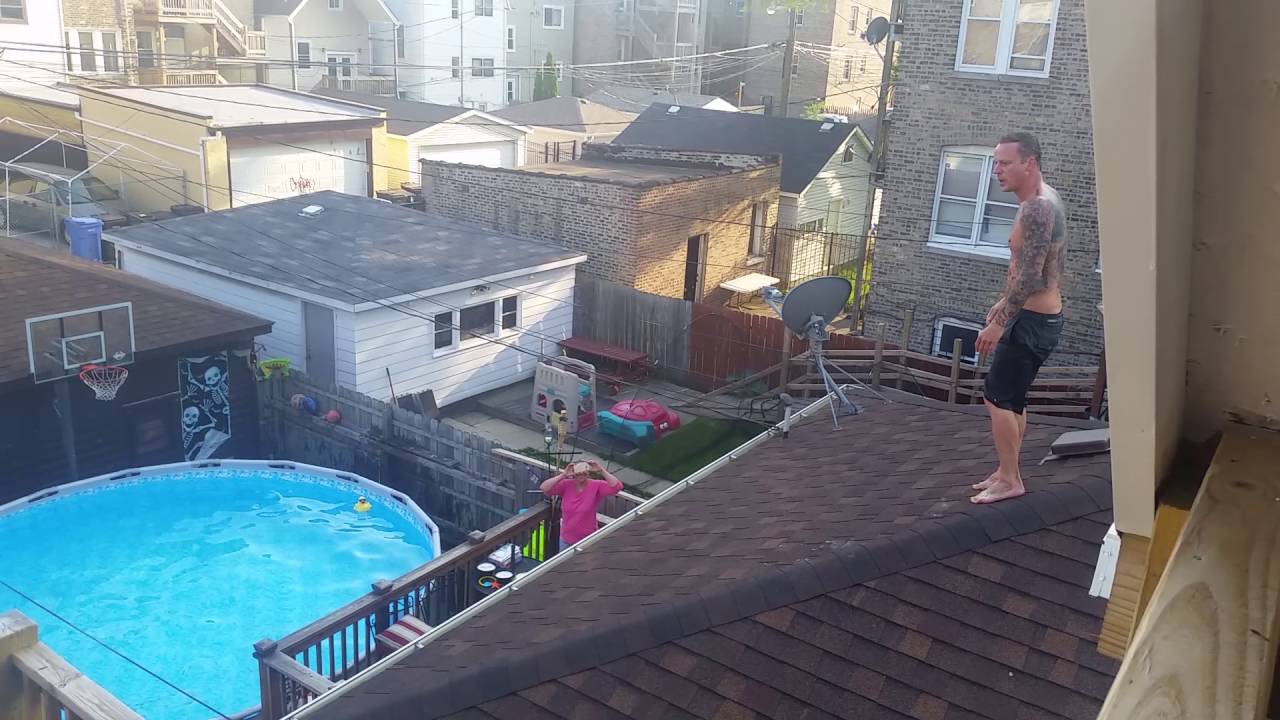 My neighbor jumping off a roof into the pool - YouTube