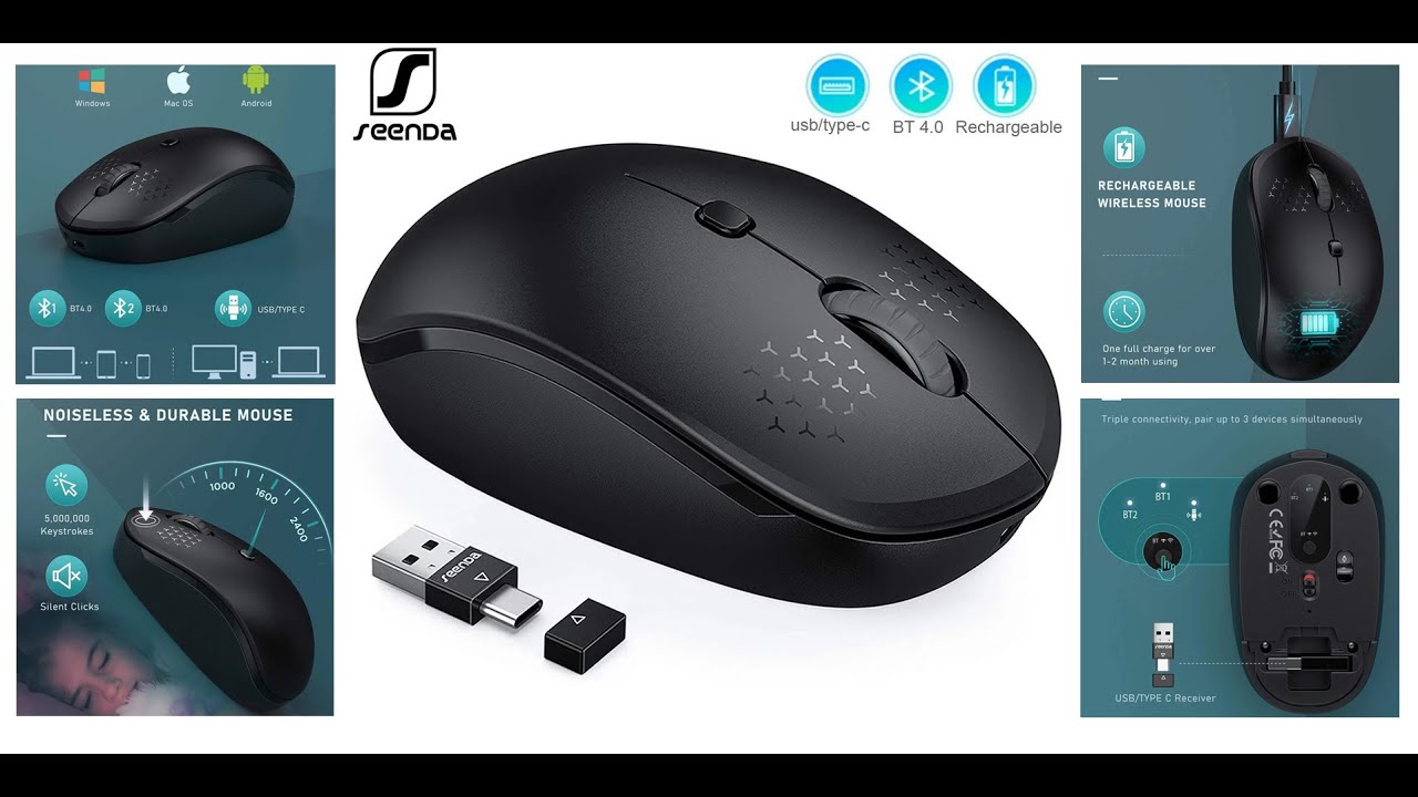 Mouse Seenda - Mouse inalámbrico recargable con Bluetooth - Mouse con ...