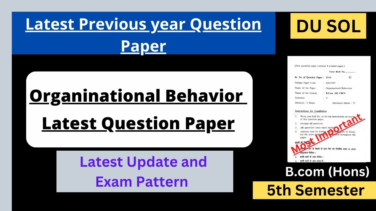 ||Organisational Behavior|| Important Previous Question paper || 5th ...
