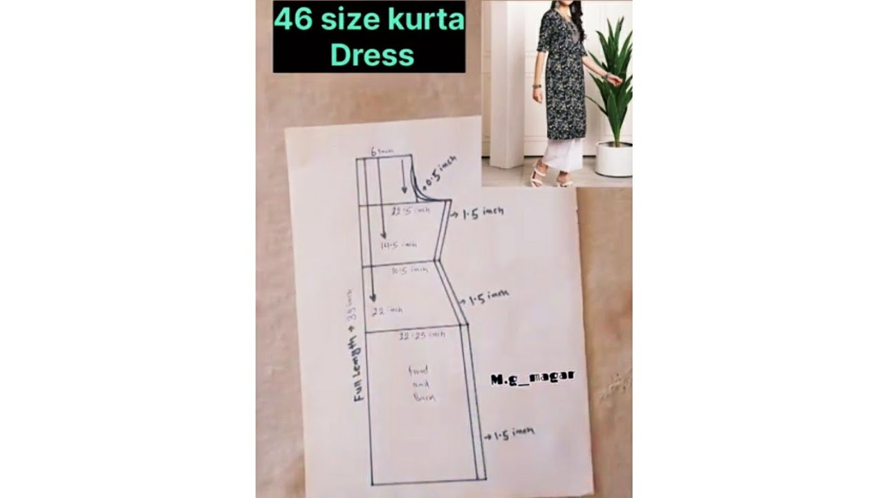kurta Dress ll kurta drafting ll drafting ll 46 size kurta drafting ll ...