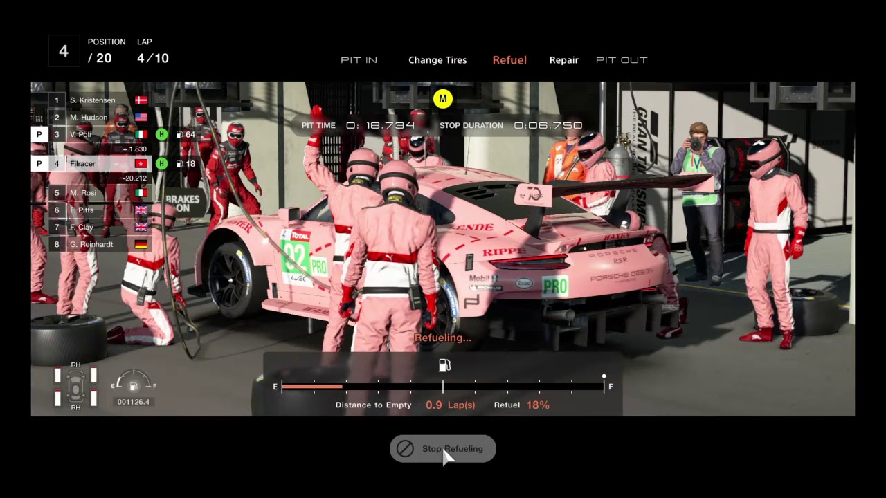 Pink Pig Porsche taking a pit stop. (Gran Turismo Sport) - YouTube