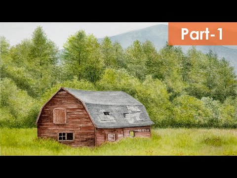 How To Draw Landscape With A Barn | Watercolor Painting | Step By Step ...