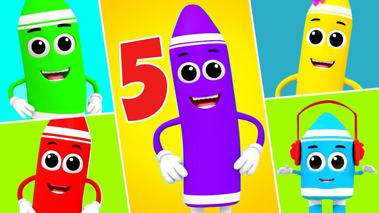 Five Little Crayons, Learning Colors & More Nursery Rhymes for Kids ...