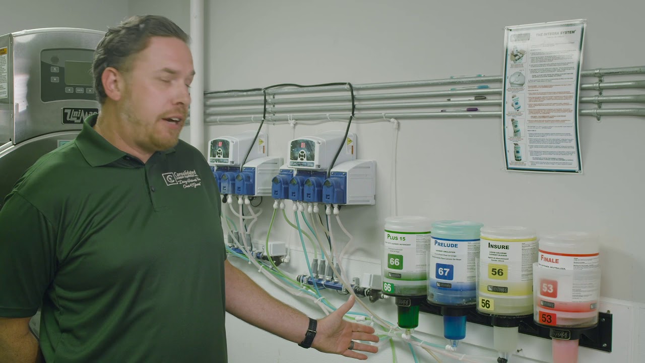 One of our elite Unimac machines connected to the Integra 4 part laundry system - YouTube