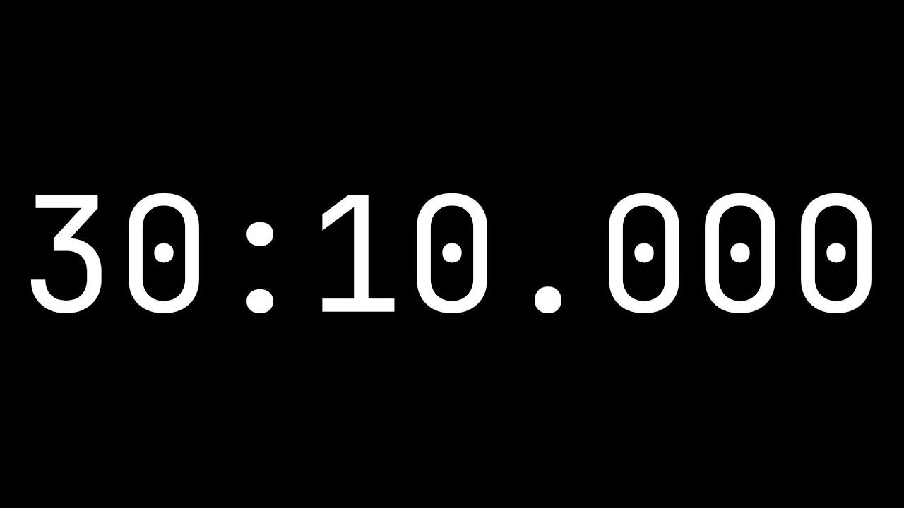 Countdown timer 30 minutes, 10 seconds [30:10.000] - White on black ...