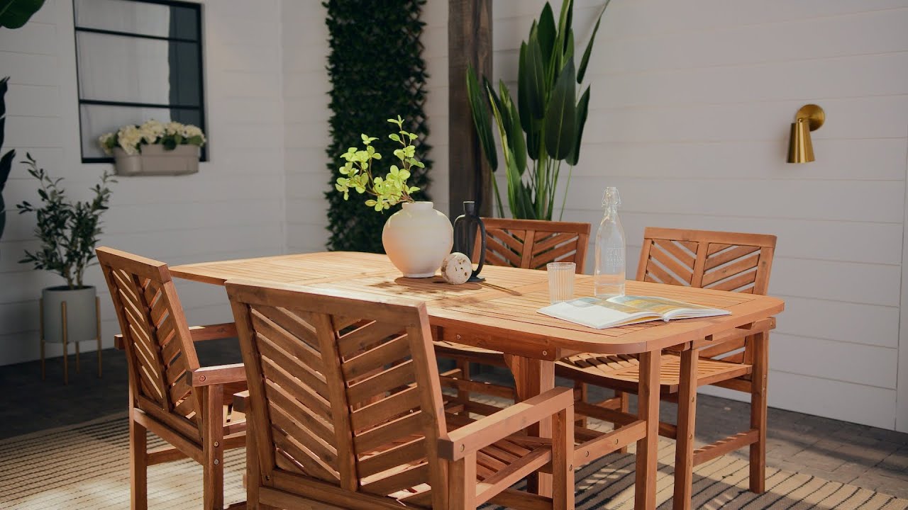 Acacia Wood Outdoor Patio Butterfly Dining Table - Brown - YouTube