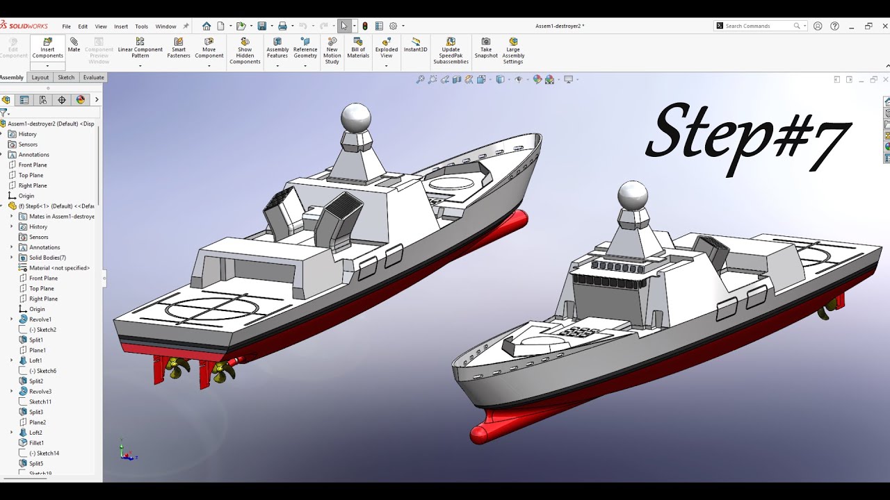 (Step7) How to Model a Destroyer ship in SolidWorks - YouTube