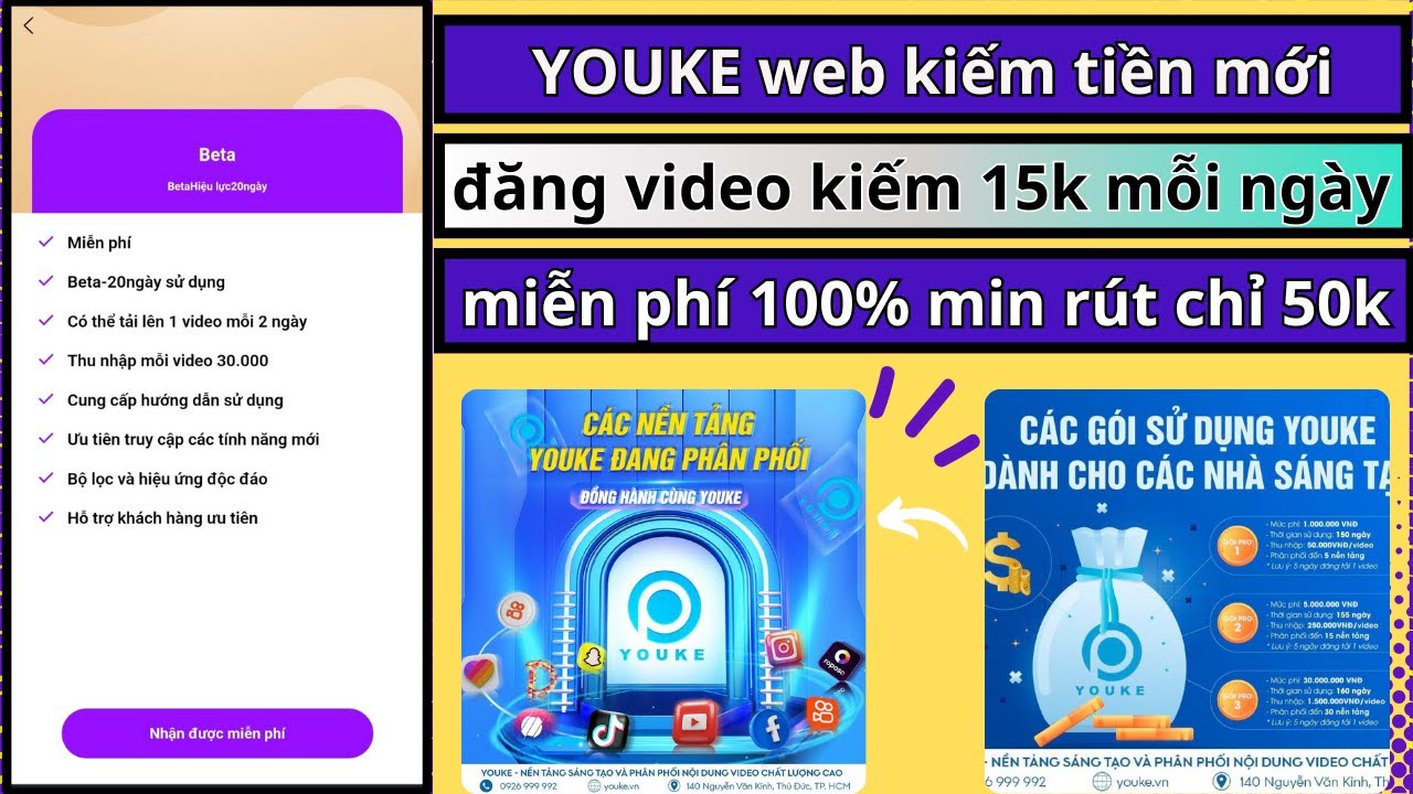 YOUKE Web Kiếm Tiền Mới Đăng Video Kiếm 15K Mỗi Ngày Miễn Phí 100% - YouTube