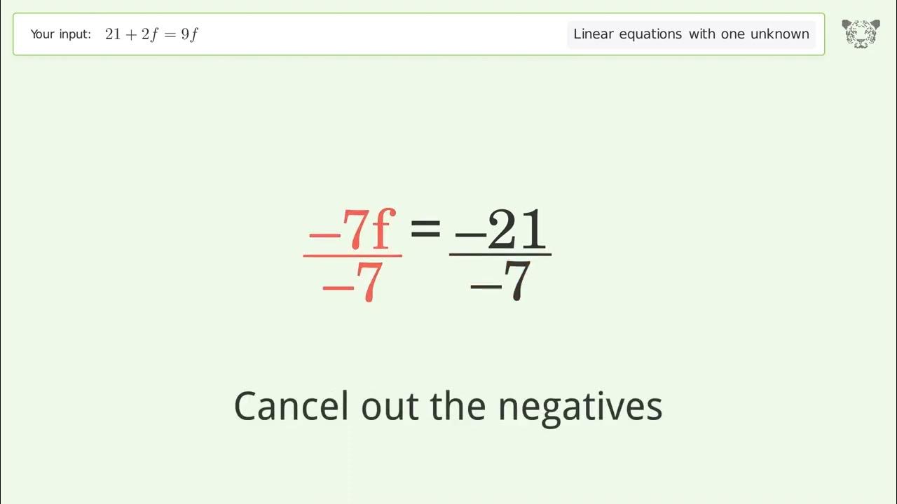 Linear equation with one unknown: Solve 21+2f=9f step-by-step solution ...